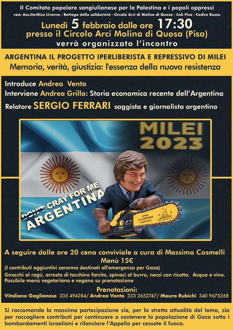 Argentina: il progetto iperliberista e repressivo di Milei. Lunedì 5 ...
